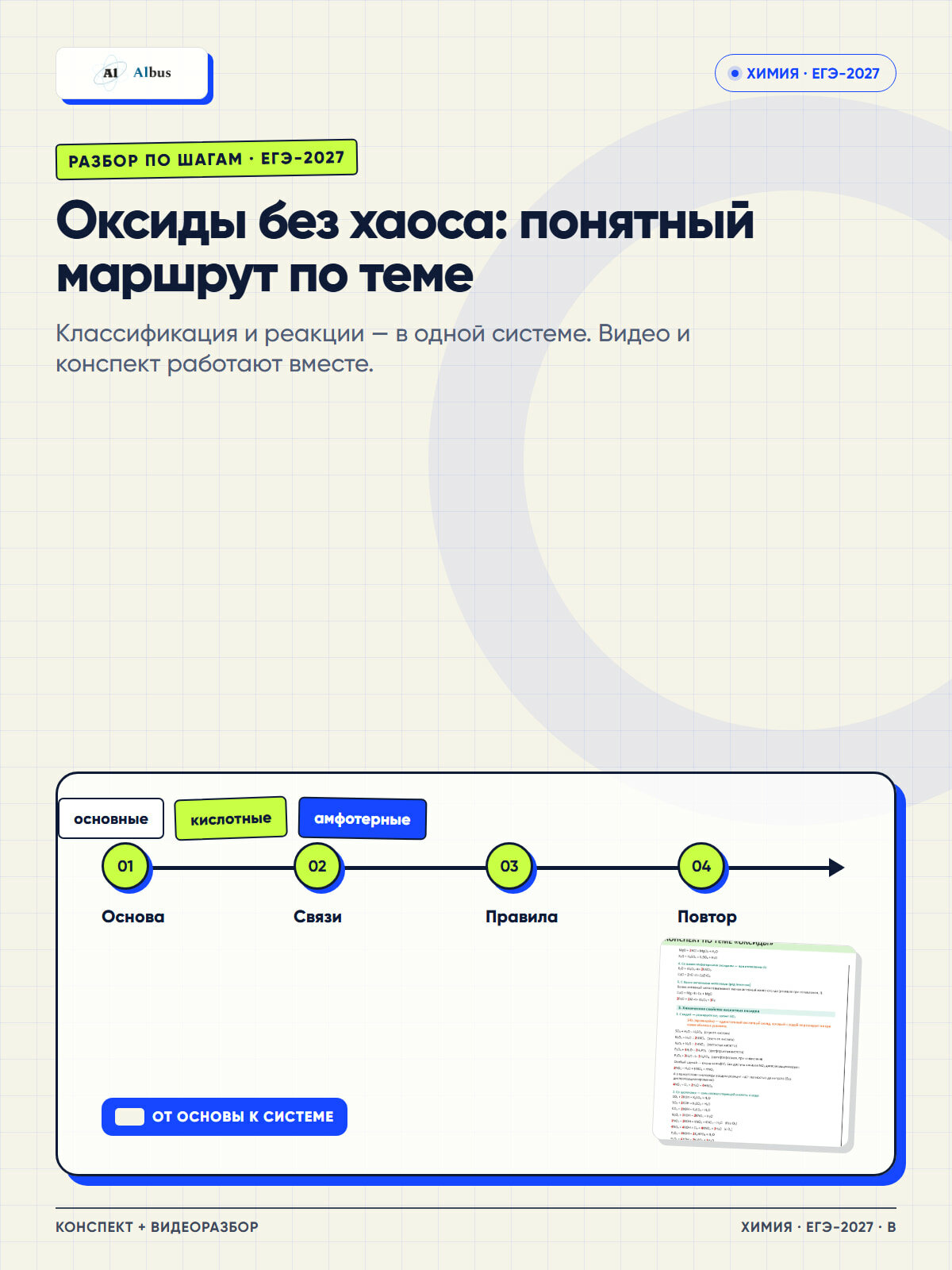 ЕГЭ-2027 по химии: Оксиды — разбор по шагам, видео и конспект Альбус