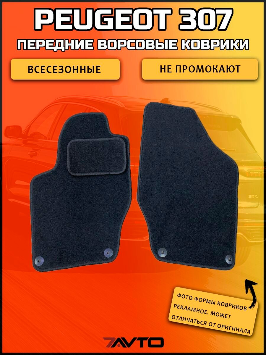 Передние ворсовые коврики ЭКОном на Peugeot 307 2001-2008 / Пежо 307