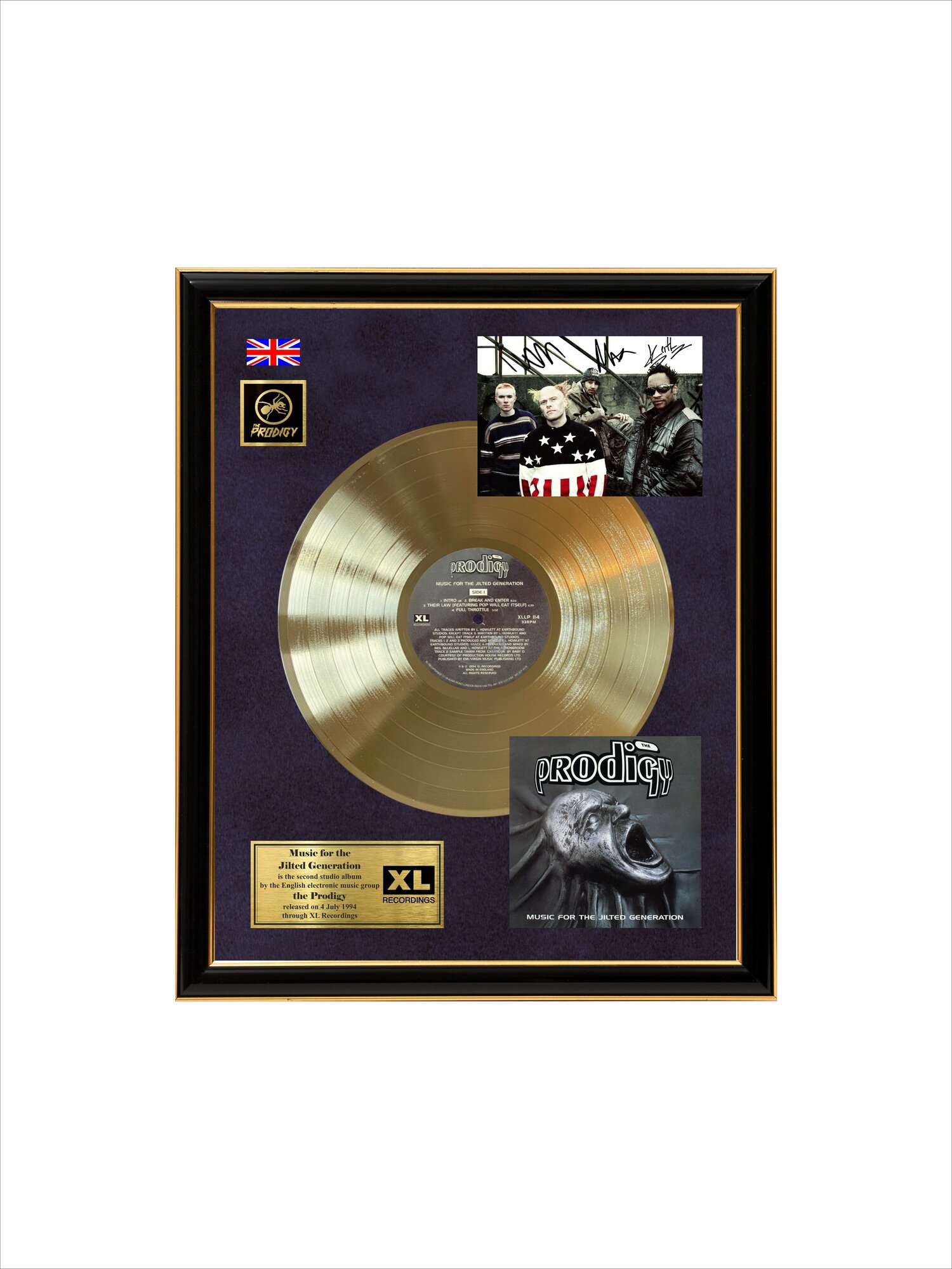 Золотая виниловая пластинка The Prodigy в рамке