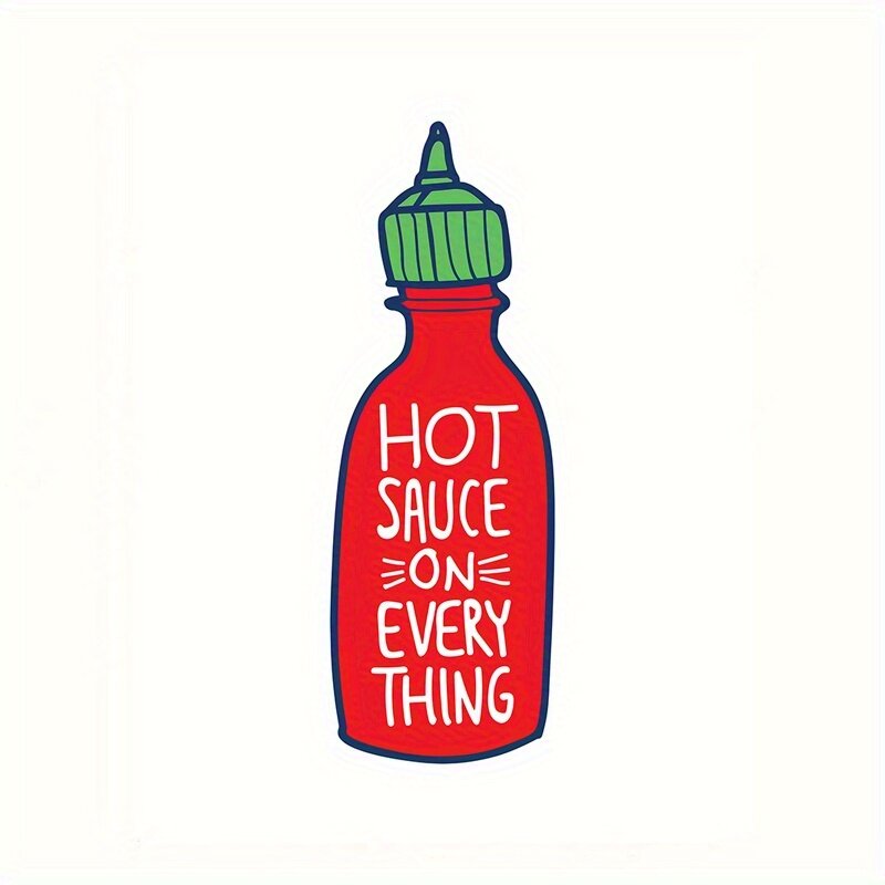 Самоклеящаяся виниловая наклейка с надписью Hot Sauce On Everything и мультяшным дизайном бутылочки соуса, матовая, нестандартной формы, для автомобиля, ноутбука, бутылок для воды, окон, стен, 1 шт.