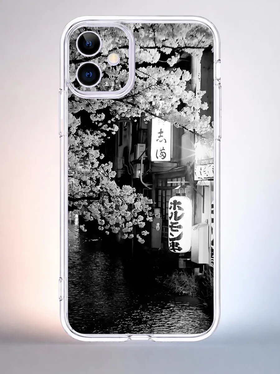 Чехол iPhone 11 японская сакура силиконовый прозрачный