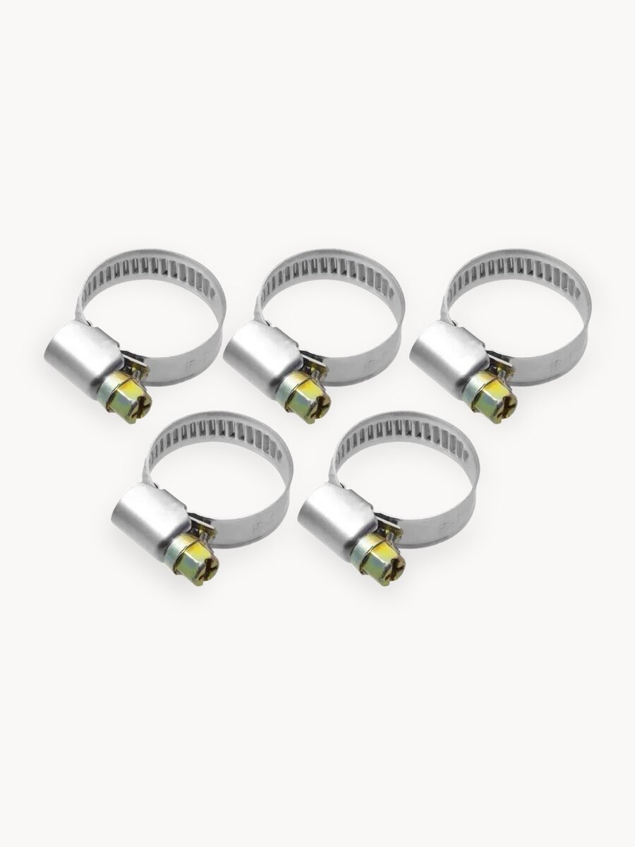 Хомут обжимной металлический 16-25 мм для шланга и труб, червячный, набор 5 шт