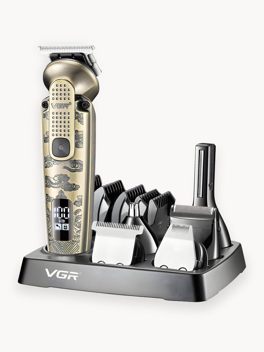 Профессиональный аккумуляторный триммер для бороды и усов VGR (медный)