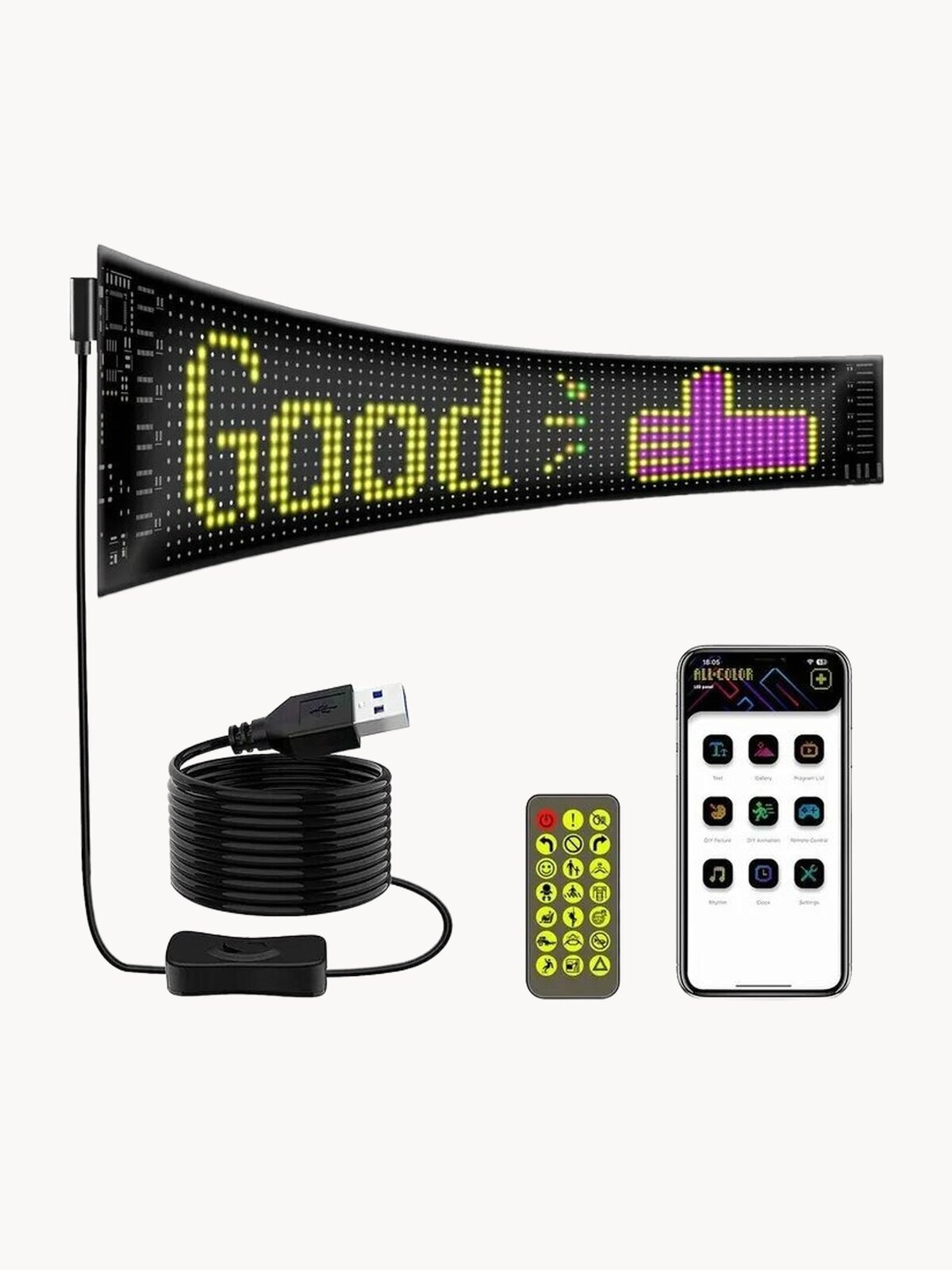 Светодиодный рекламный щит 92*374 мм IP65 водонепроницаемый гибкий экран электронный знак, подходит для автомобилей/магазинов, приложение для управления Bluetooth, индивидуальный текст и изображения