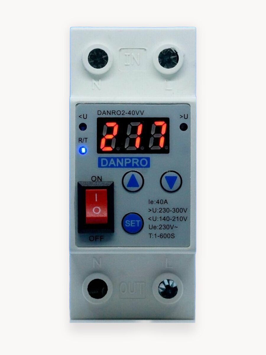 Реле контроля напряжения DANRO2-40VV/3 с защитой от перегрузки по току и перенапряжения 40 A / Защитное устройство в DIN рейку
