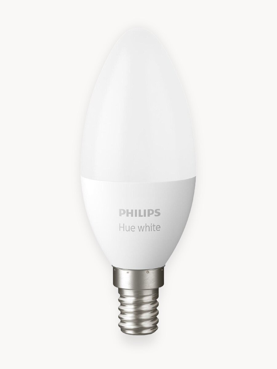 Philips Hue White E14 — умная лампа свеча (470 Лм, Bluetooth, диммируемая, 2700K) (929002039903)