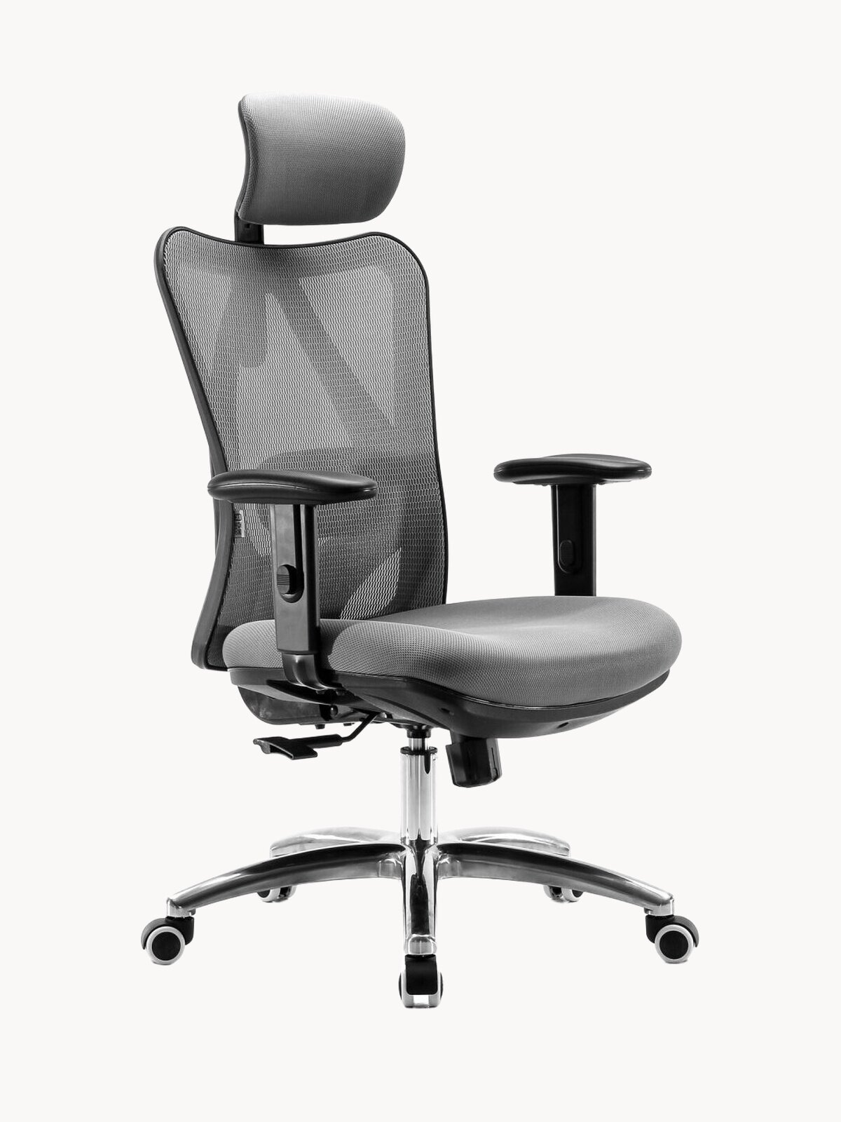 Кресло компьютерное FALTO VIVA (2D поясничный упор, сетка, ткань, каркас чёрный, серый)