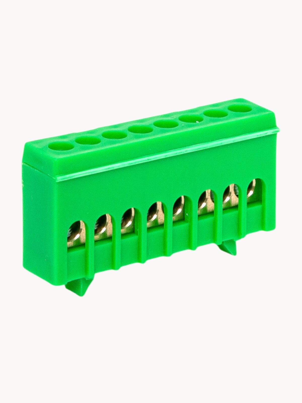 Шина нулевая / заземления EKF PE 6х9мм 8 отв. по 4 мм (1,5-10 мм2) латунь зеленый изолированный корпус на DIN-рейку р/у