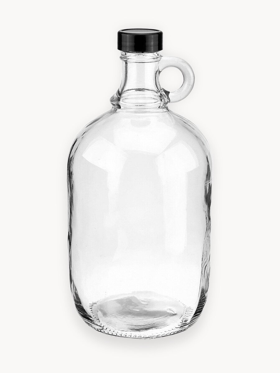 Бутылка стеклянная "Южанка" 2л, h26,5см, диаметр горла 2,6см, с ручкой, пластмассовая винтовая крышка (д основания 10,5см)