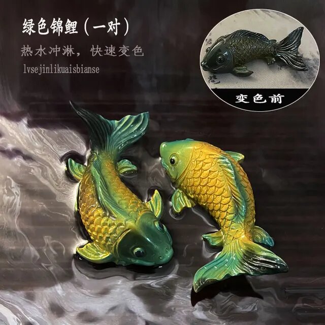 Креативный декоративный элемент для чайного сервиза в виде меняющей цвет фигурки карпа кои из смолы, китайский талисман в виде двух рыбок, приносящих удачу, украшение для дзен-чайной церемонии.
