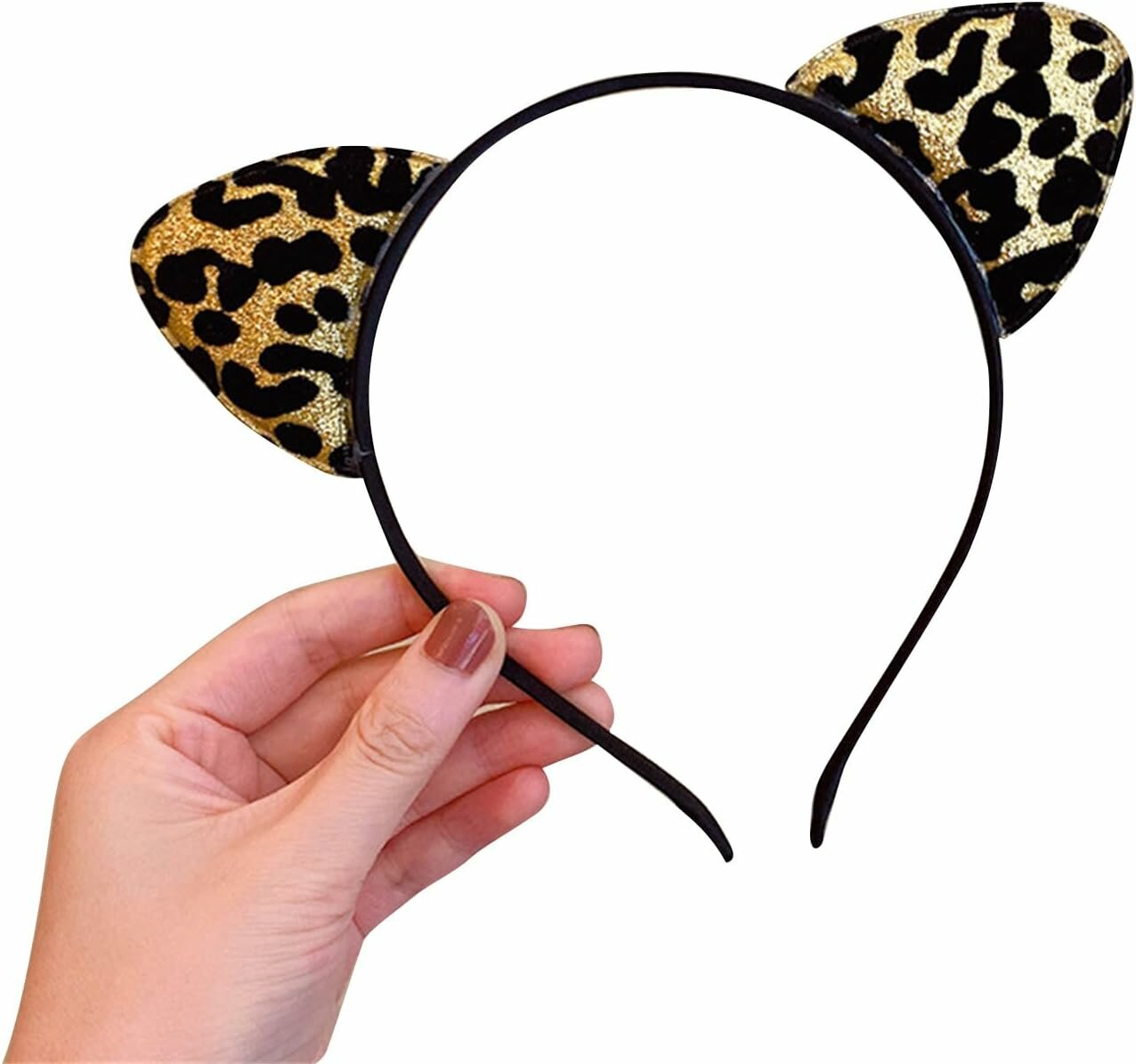 HUANIZI Милая повязка на голову с леопардовым принтом и ушками, аксессуар для волос, подходит для девочек-подростков и взрослых женщин, золотистый цвет.