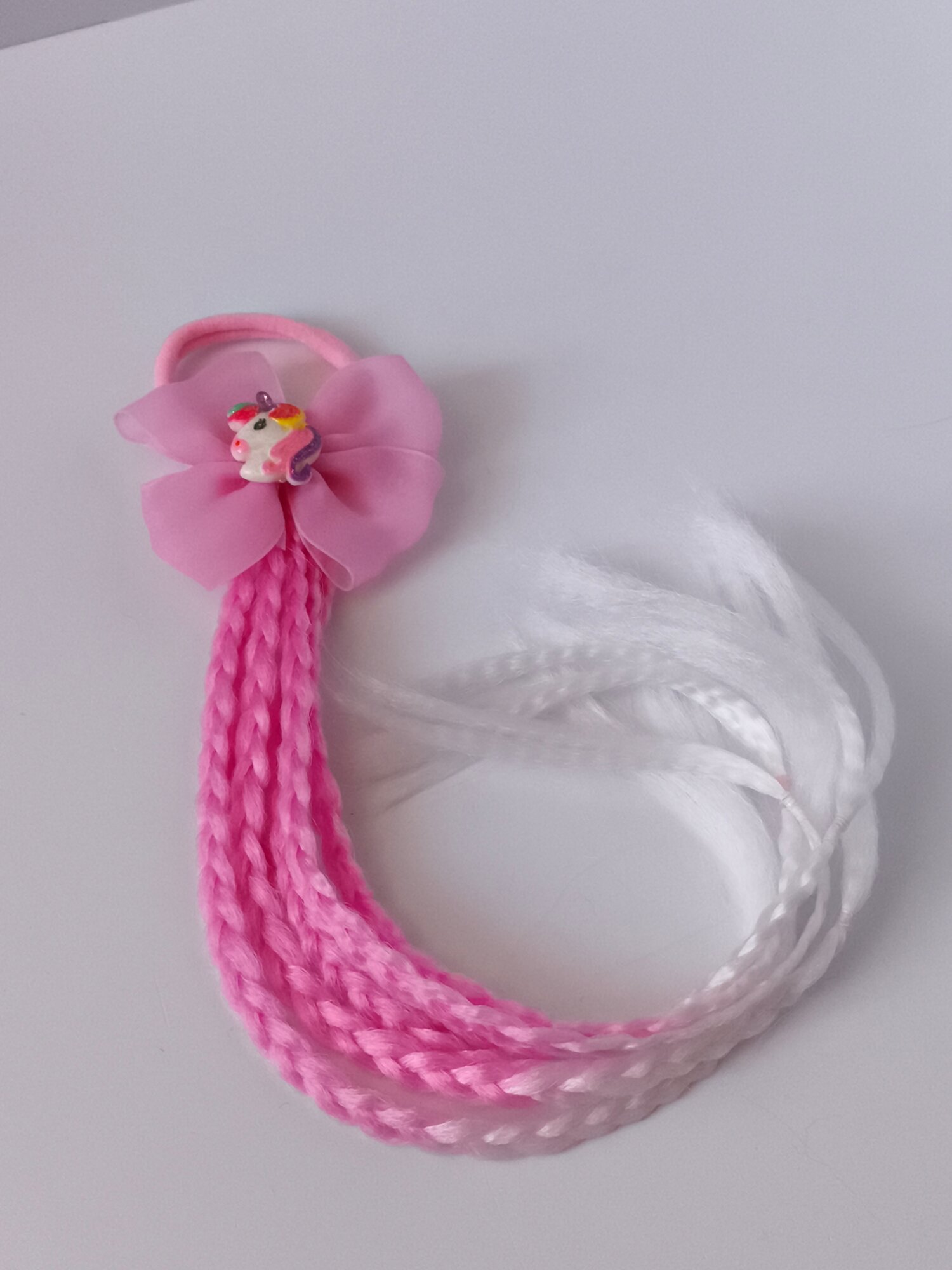 Резинка для волос "Единорог" с бантом и косичками, 38 см, цвет розовый