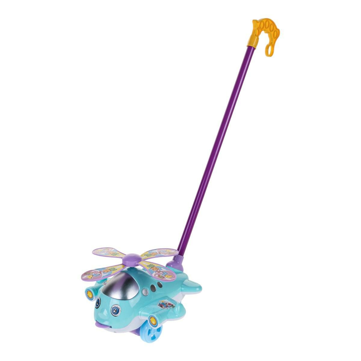 Каталка на палке "Вертолет" 58см, пластик, разноцветный принт