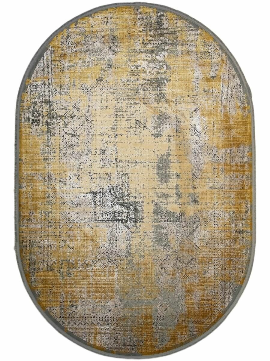 Ковер 1.5 на 2.25 высокоплотный PREMIUM-коллекции иранский дизайнерский, шёлк и хлопок, шёлковый отлив, Овал размер 150x225 см