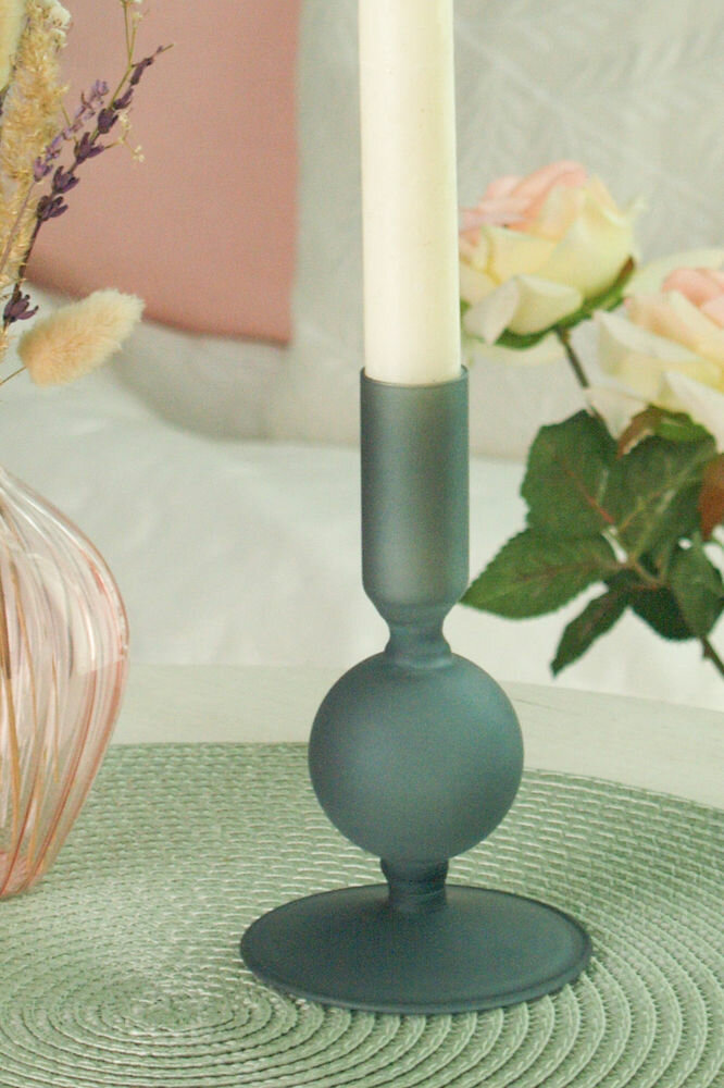 Подсвечник фасиль матт, стекло, серо-синий, 14х8 см, Koopman International AAE204100-1