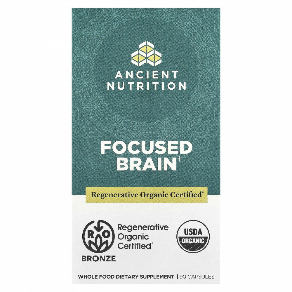 Ancient Nutrition, Focused Brain, мозг, 90 капсул