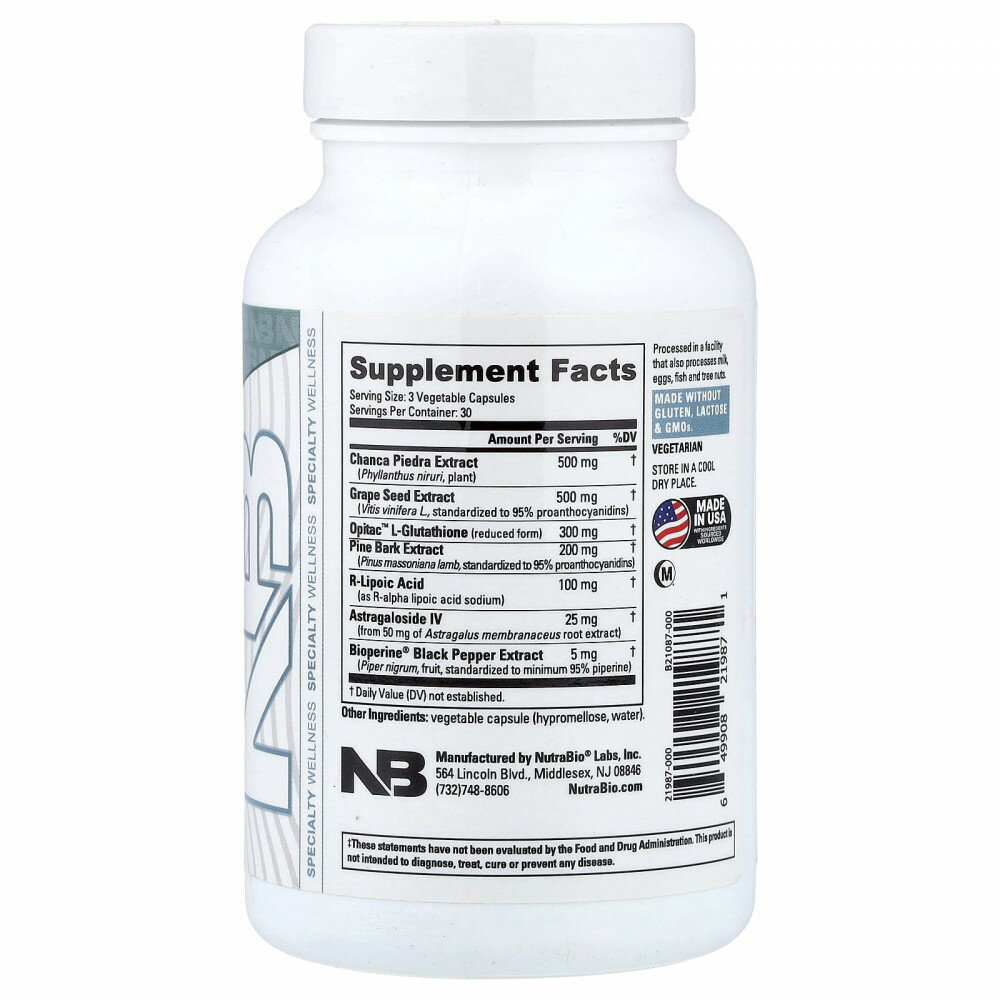 NutraBio, для почек, 90 капсул — фото 1