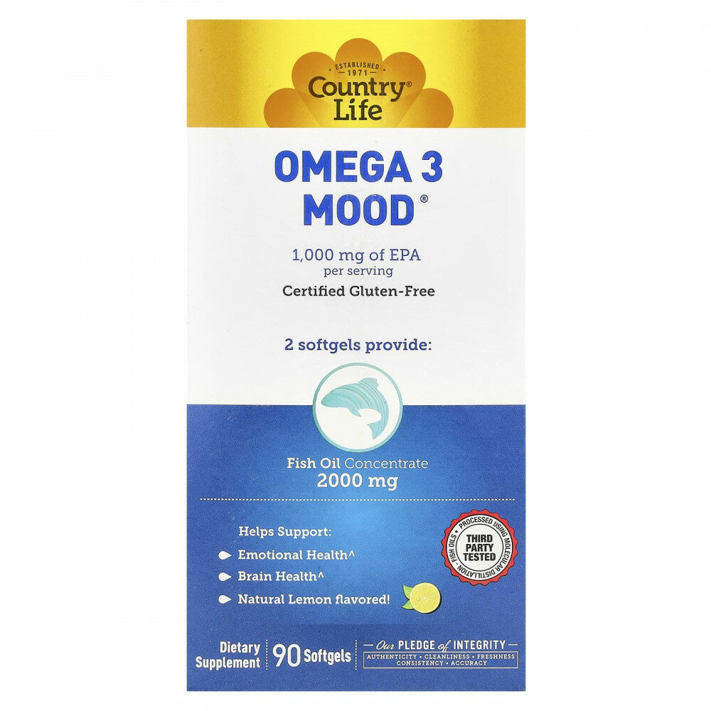 Country Life, Omega 3 Mood®, натуральный лимон, 90 мягких таблеток