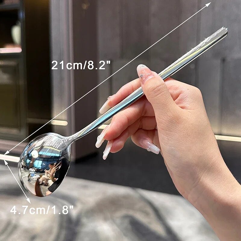 Ложка из нержавеющей стали, корейская посуда с длинной ручкой, утолщенная ложка для перемешивания льда, ложка для еды, бытовая обеденная ложка-Homeclub