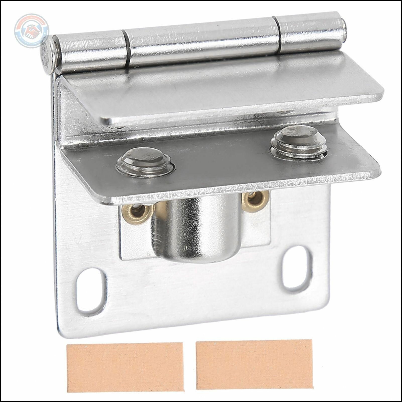 Комплект из двух малых накладных петель премиум для стеклянных дверей, обеспечивающих односторонний зажим без сверления, предназначен для витрин и перегородок толщиной от 6 до 12 мм