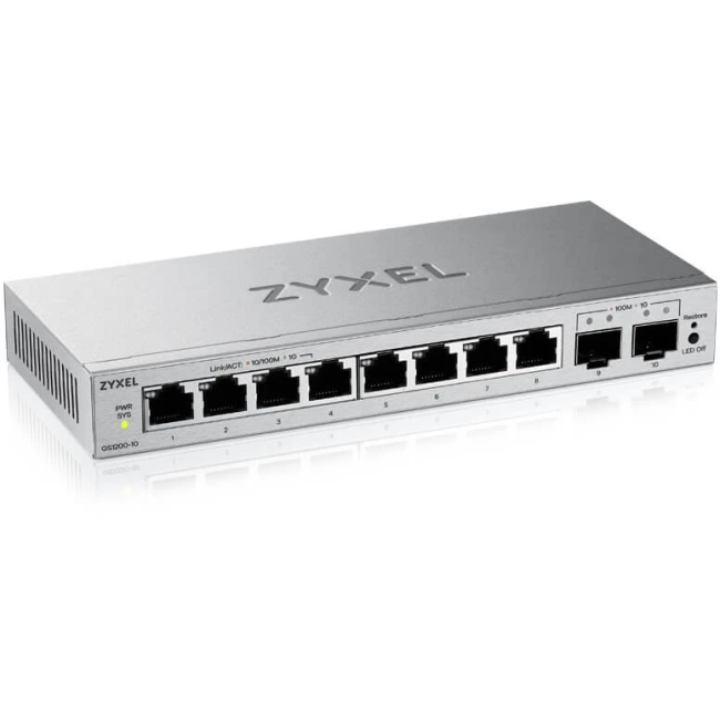 GS1200-10V3-EU0101F Коммутатор Web Smart L2 коммутатор Zyxel GS1200-10v3, 8xGE, 2xSFP, настольный, бесшумный