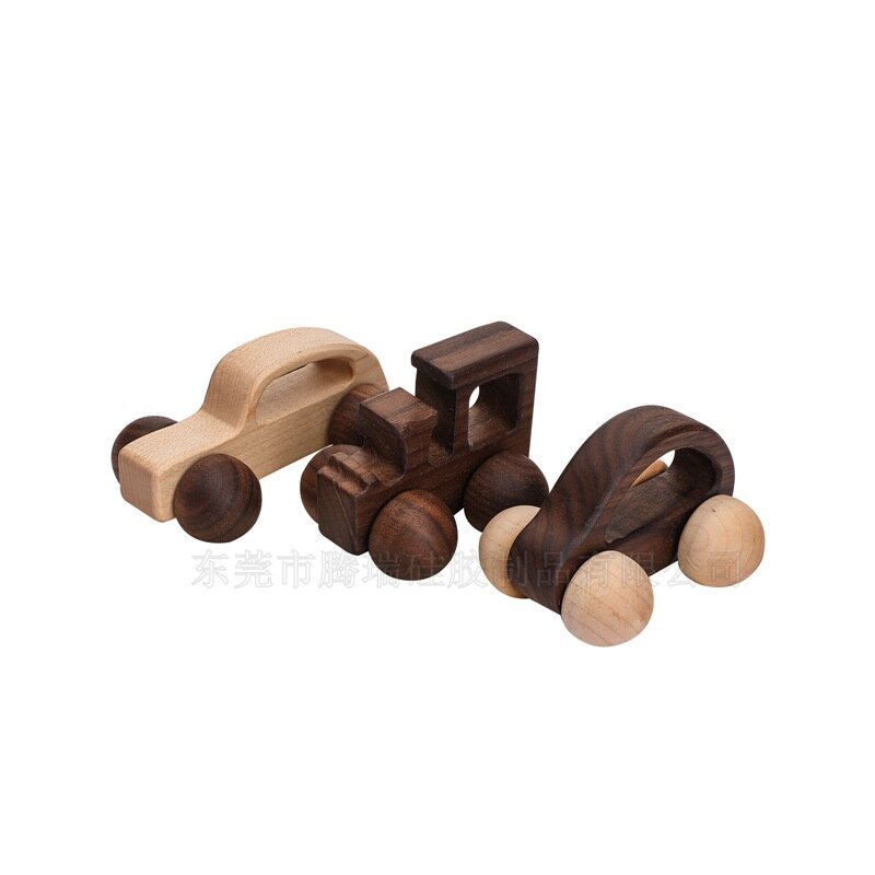 Деревянная инерционная машинка, высококачественный деревянный набор из трех машинок, развивающая игрушка для детей.