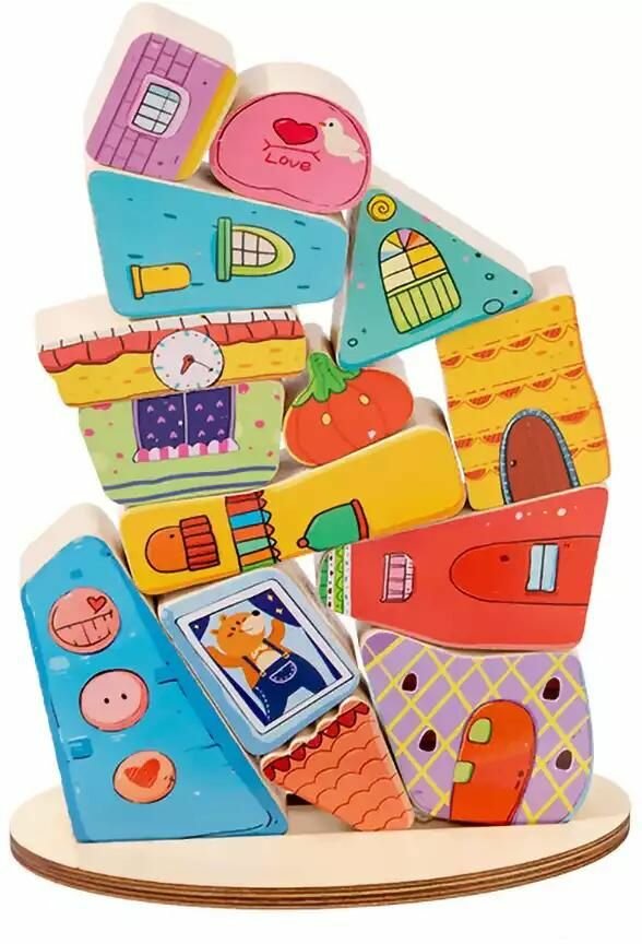 Игра логическая КНР Разноцветная стройка, балансир с карточками, деревянная