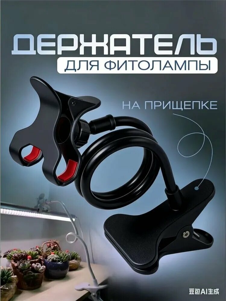 Держатель для лампы, на прищепке гибкий / Подставка для фитолампы, для светильников / Кронштейн. Размер регулируется до 60 см. Цвет белый