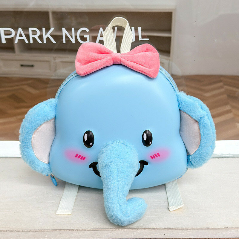 Рюкзак для детей милый с животными с мягким полиэстером и дугообразными ремнями для маленьких девочек слон голубой