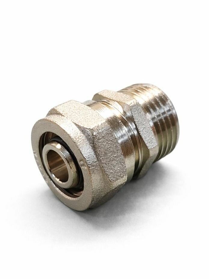 Соединитель для металлопластиковой трубы 16х1/2 обжимной с наружной резьбой STI