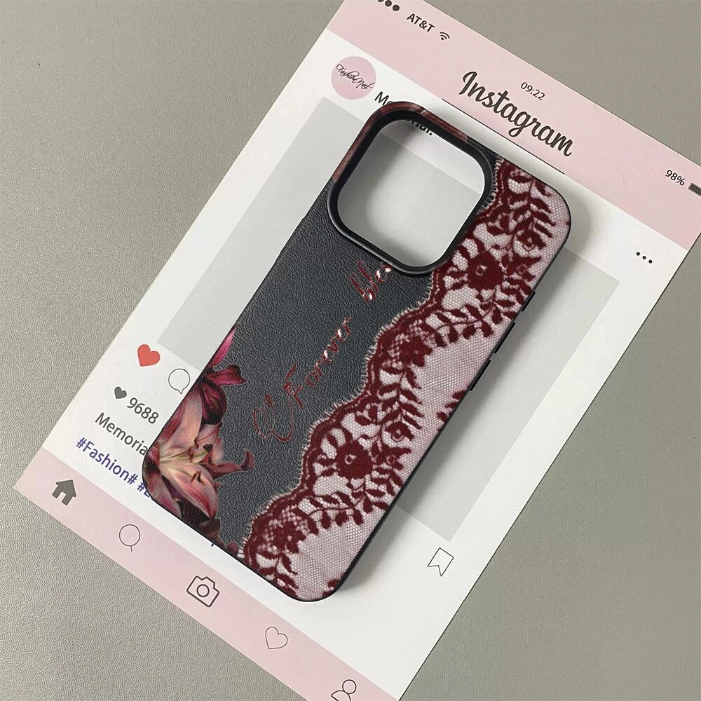 Красный чехол для телефона с цветочным кружевным узором для iPhone 17, 17 Air, 16, 15, 14, 13, 12, 11 Pro Max, в стиле Y2K, сексуальный, эстетичный, силиконовый, мягкий чехол-накладка (Funda)