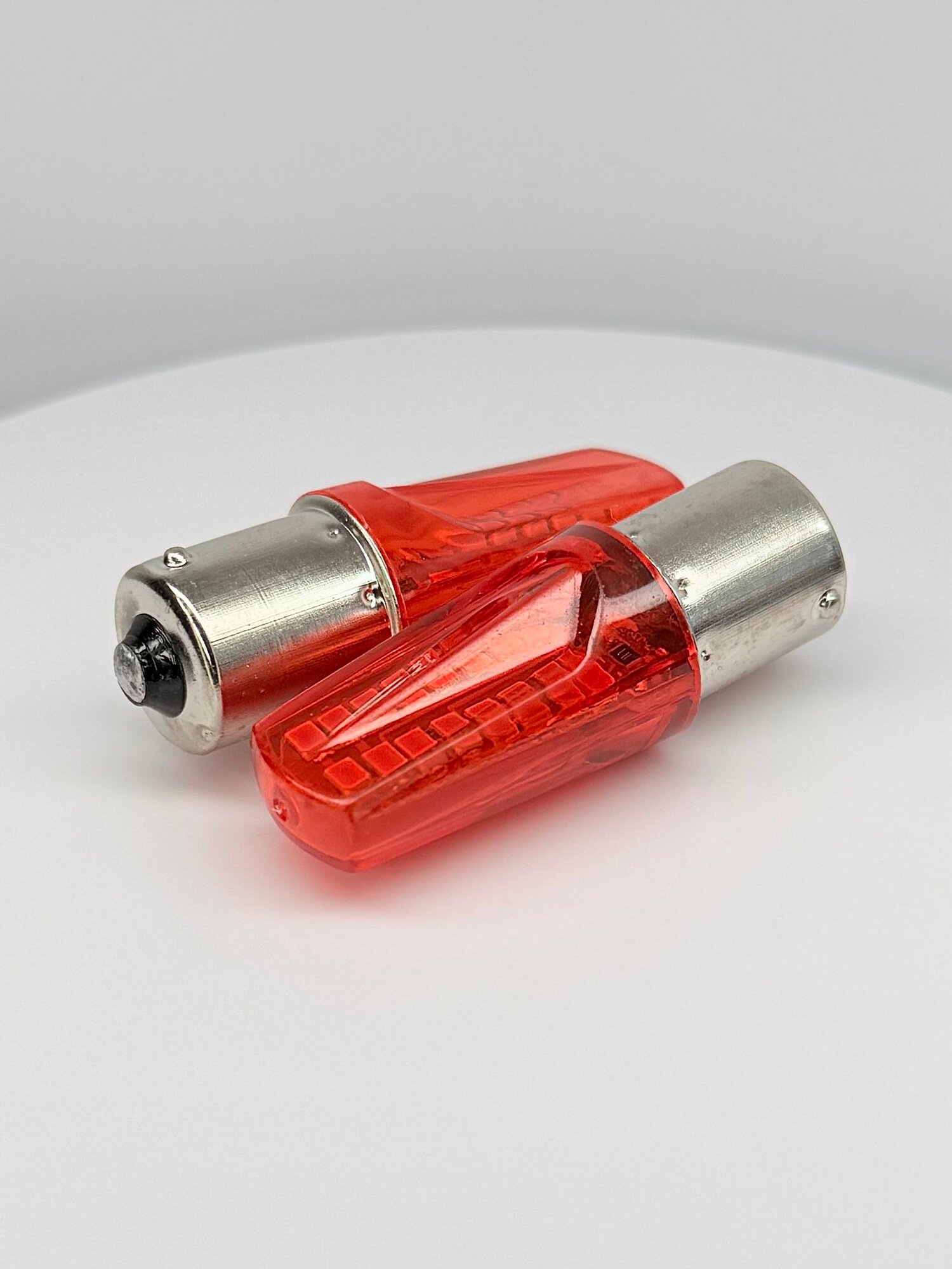 Переливающиеся LED лампы P21W красные 12V цоколь 1156 BA15S для стопсигнала габаритов, 2 шт.