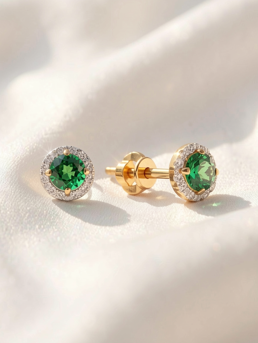 Серьги пусеты, серебро, 925 проба, золочение, изумруд синтетический
