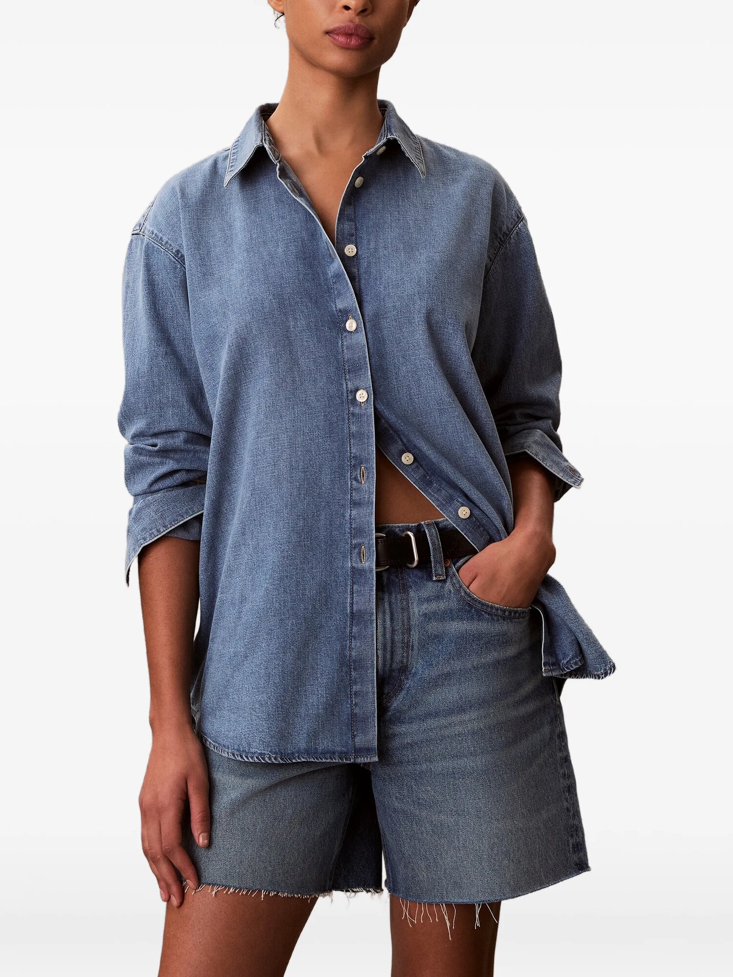 Рубашка CALVIN KLEIN Button-down denim shirt, размер 34 EU, blue — фото 1
