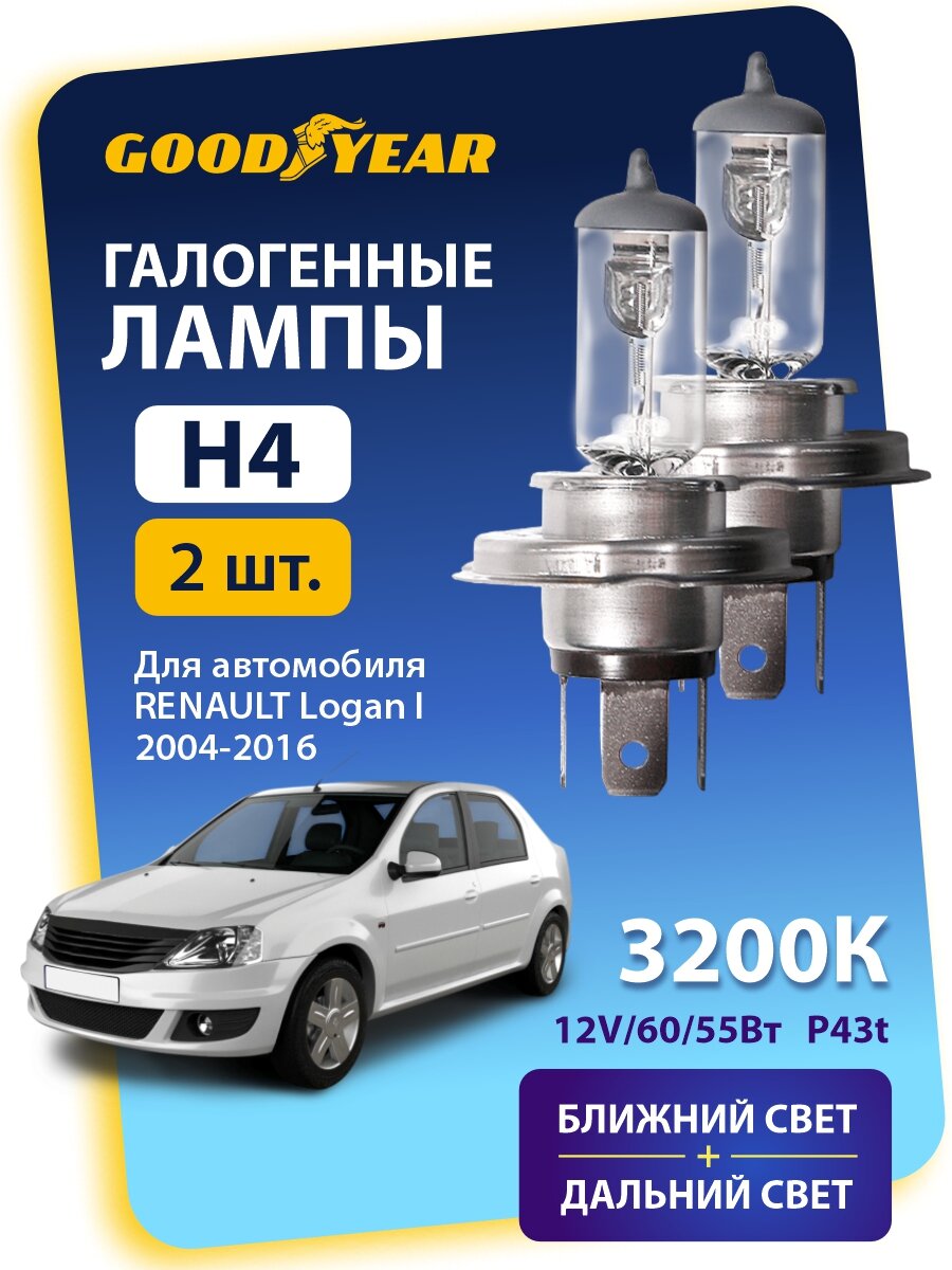 Галогеновые лампы H4 на RENAULT Logan 1 (Рено Логан 1) 2004-2013