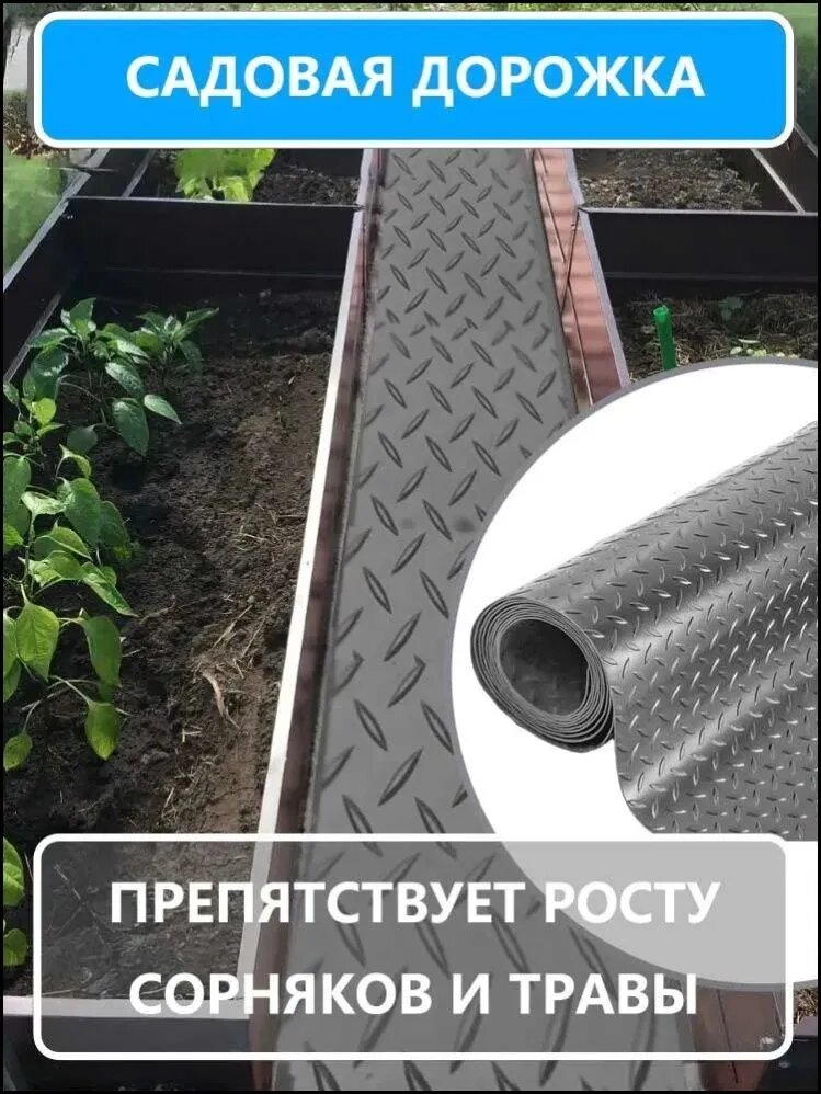 Садовый настил от сорняков, рулон 5x60 см, толщина 1.6 мм, серый