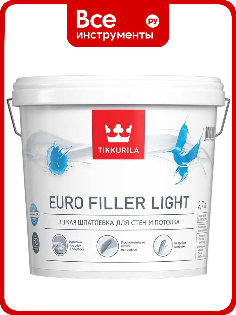 Шпаклевка легкая Евро Филлер лайт Kta 2.7 л Tikkurila 700009482