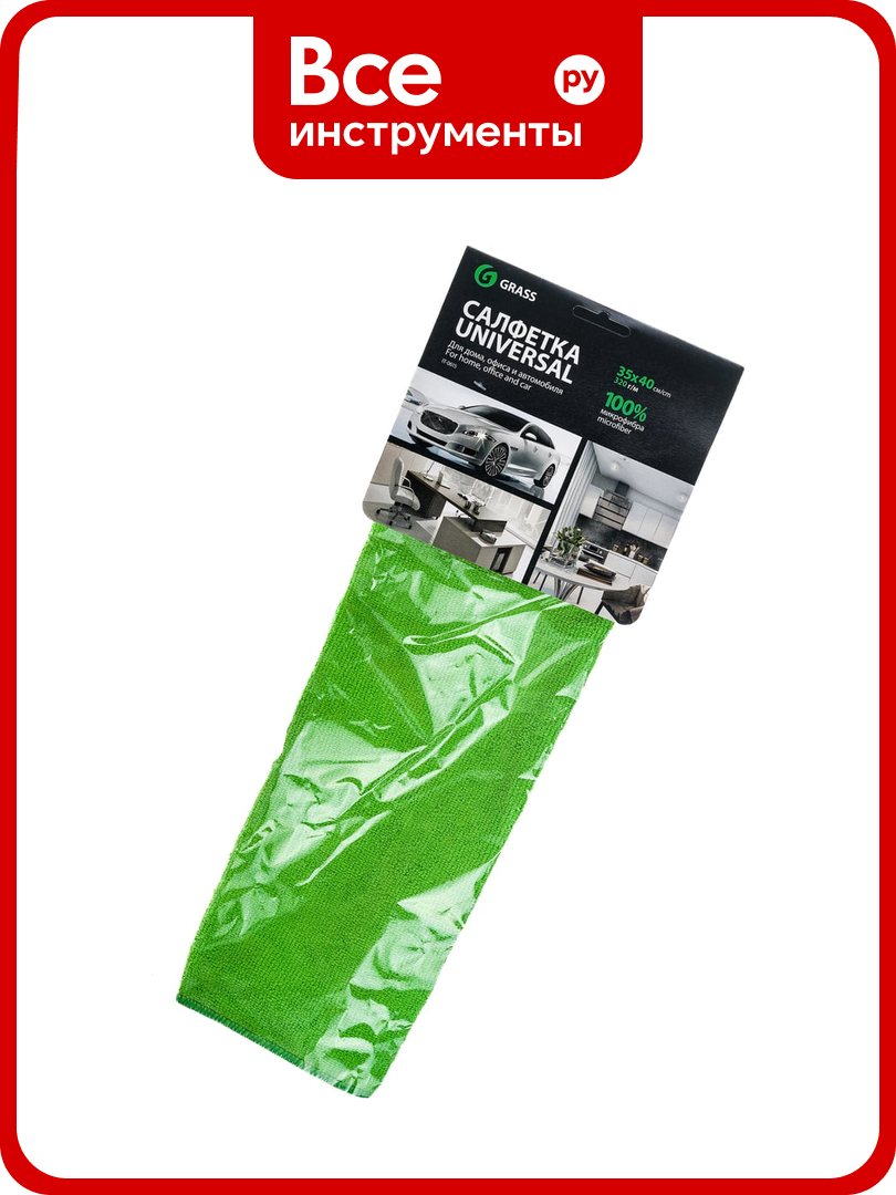 Салфетка Grass микрофибра 320 г/м 35х40, 1 шт. Упак IT-0615, красный, для дома и автомобиля