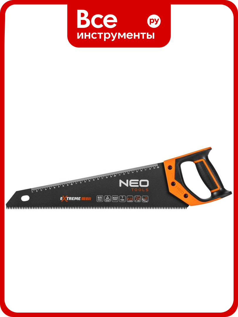 Ножовка по дереву NEO Tools 400 мм, 7TPI PTFE 41-111, для распила заготовок из древесины