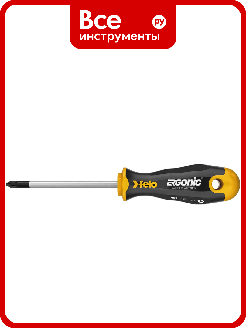 Крестовая отвертка PH 2X100 Felo Ergonic 40220310 профессиональная с прямой рукоятью из пластика, стержень
