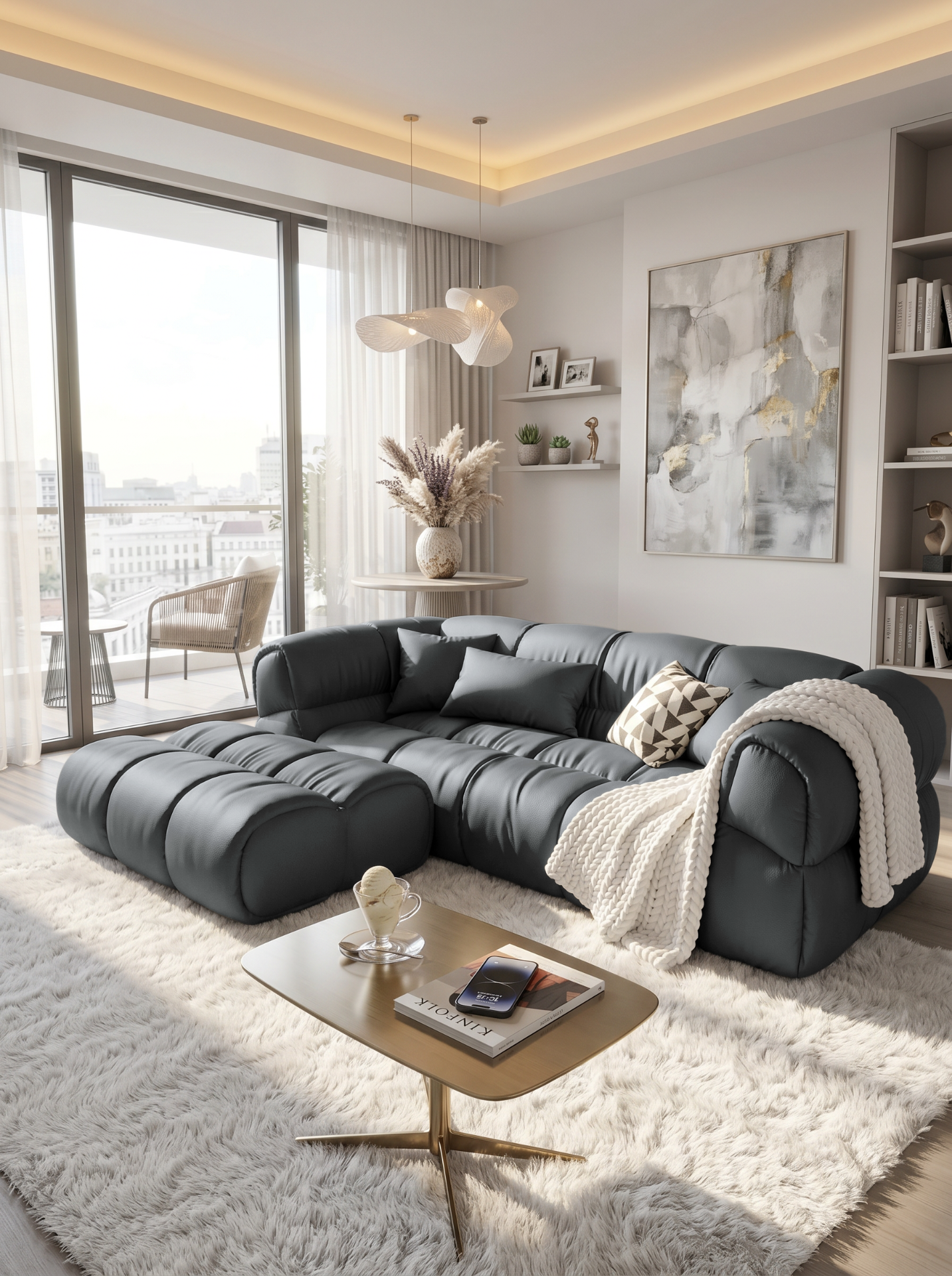Угловой диван Шелби Galaxy Dark Grey NEW 239x174x72 см, серый Экокожа, нераскладной GOODFORM