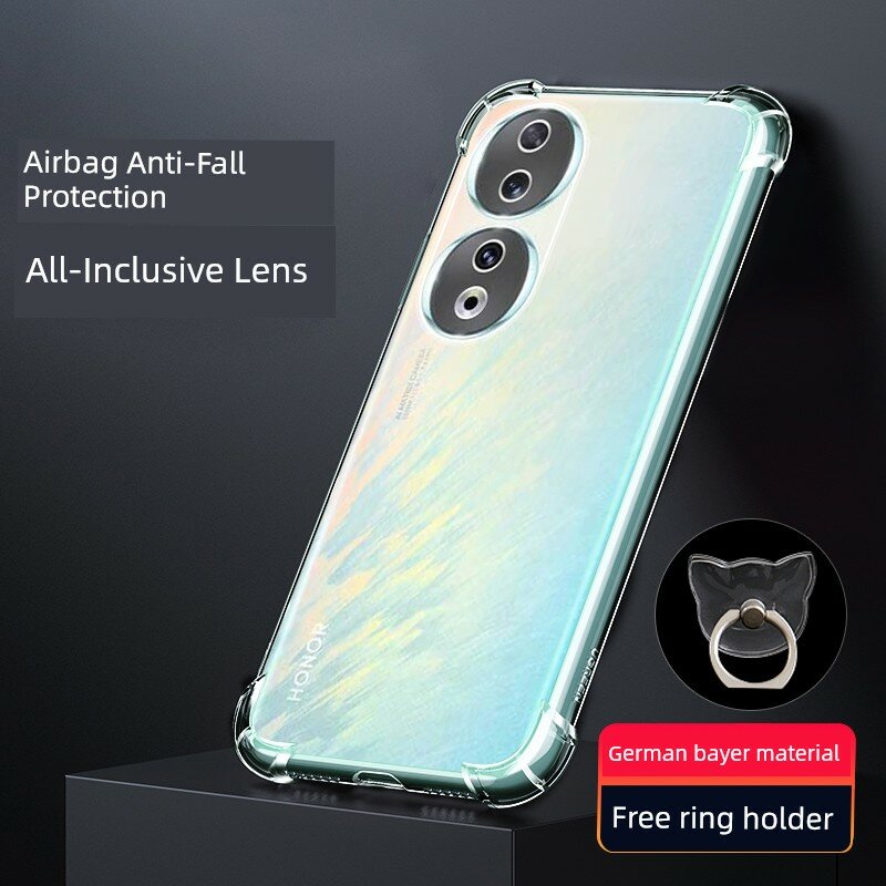 Чехол для Honor 90 с воздушной подушкой, прозрачный, с кольцом для пальца, ударопрочный, полная защита