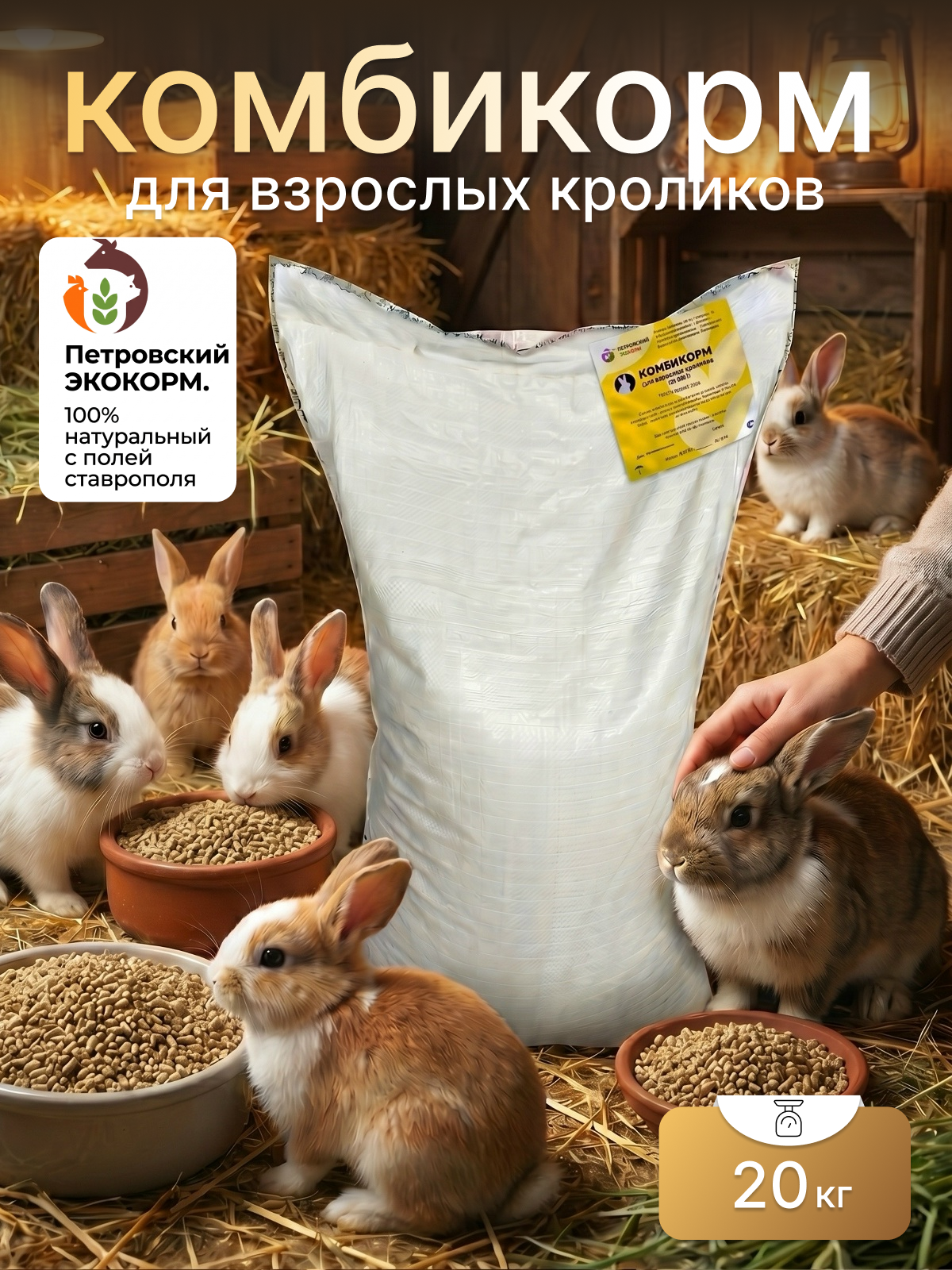 Комбикорм для кроликов гранулированный 20 кг. Петровский Эко корм