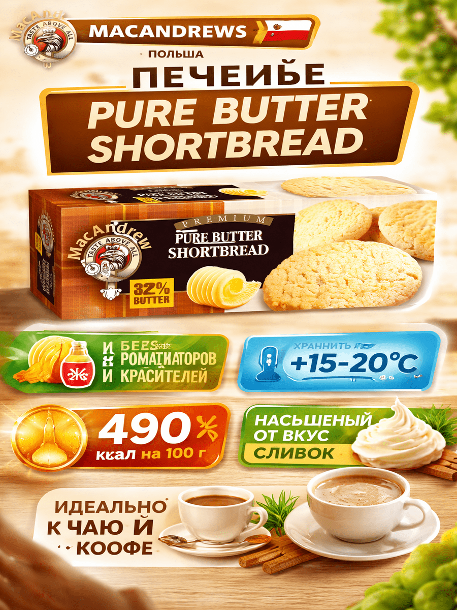 Печенье Macandrews сливочное Pure Butter Shortbread, 130г