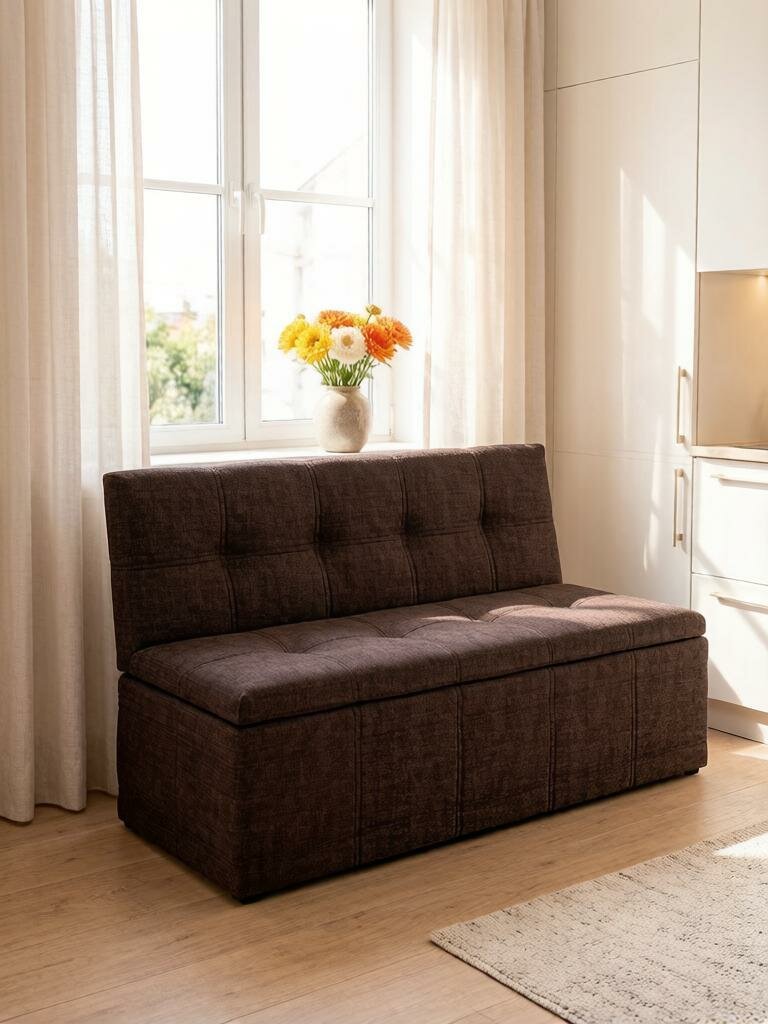 Диван кухонный K-home "Квадро", 125 см, рогожка коричневая
