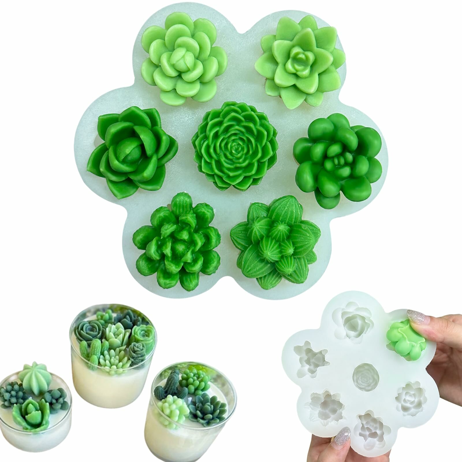 Силиконовая форма суккуленты 7 в 1 DIY для воска и гипса Молд для свечей мыла ручной работы