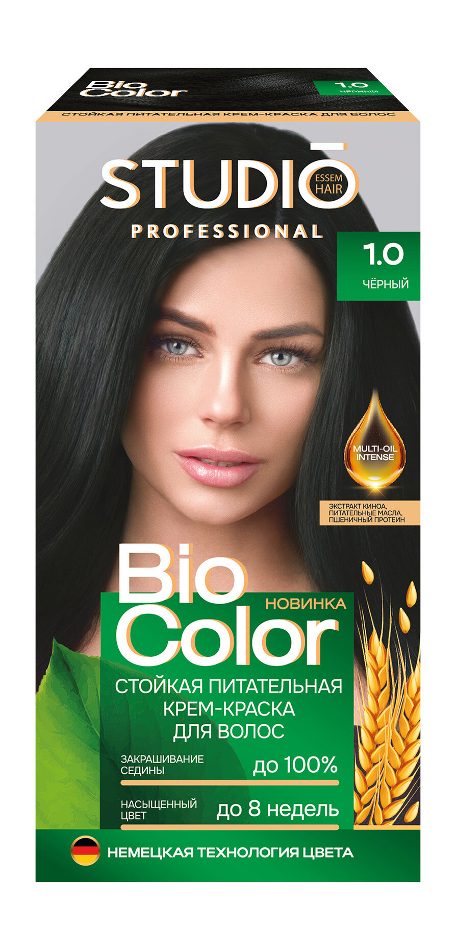 STUDIO PROFESSIONAL Крем-краска для волос Студио Биоколор стойкая, 50/50/15 мл, 1.0 Черный