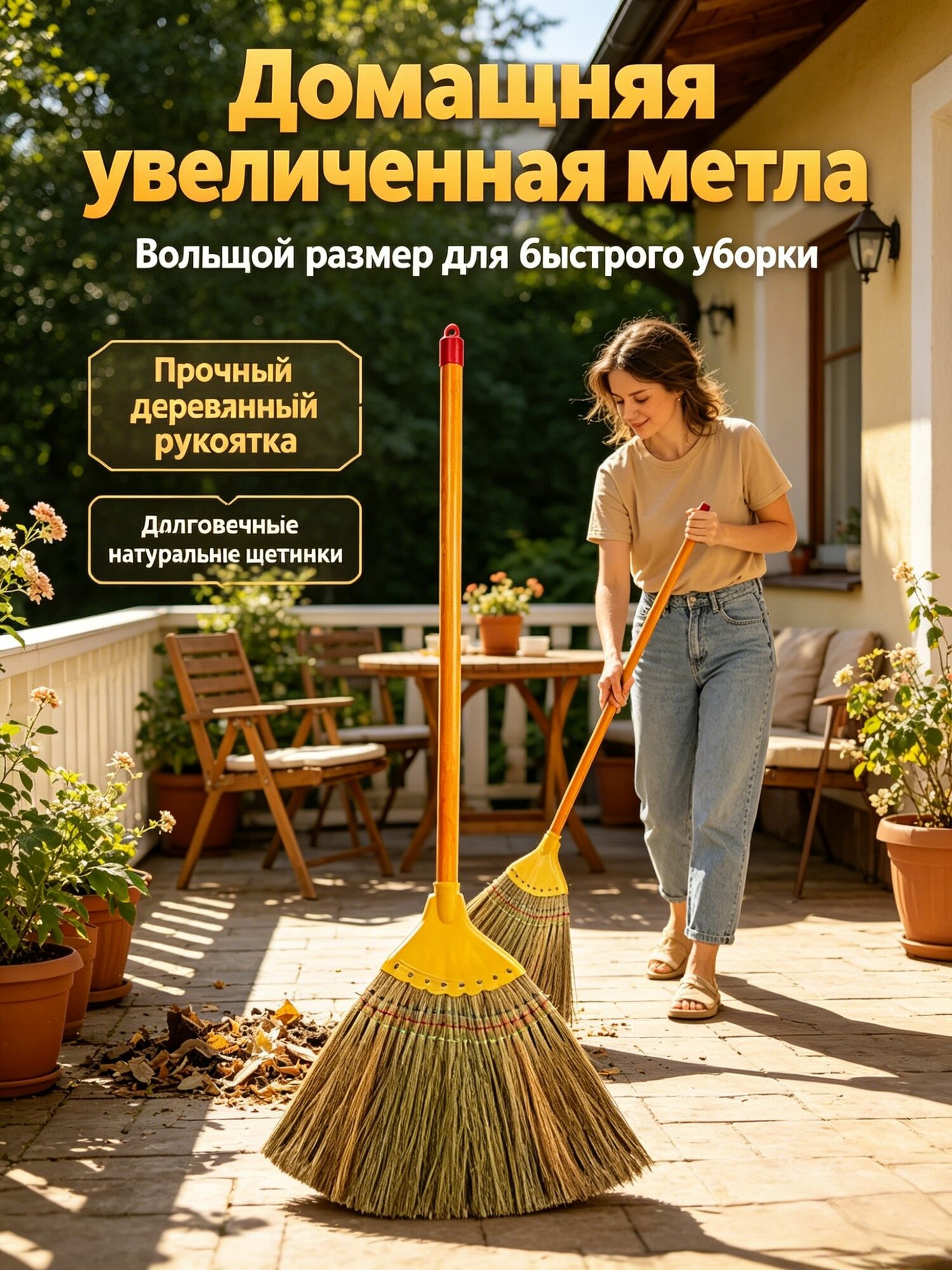 Веник из натурального бамбука и мискантуса,