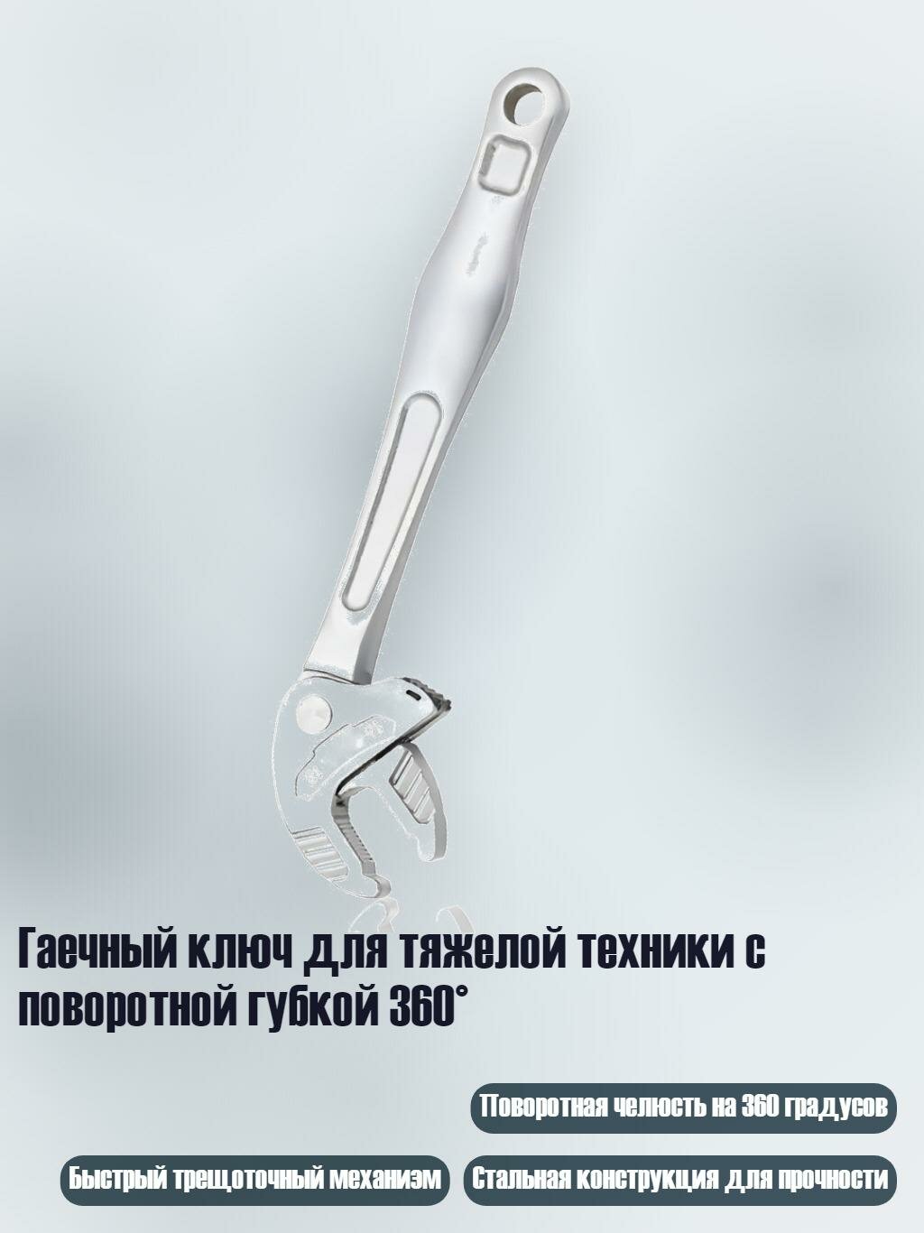 Гаечный ключ для тяжелой техники с поворотной губкой 360°, M