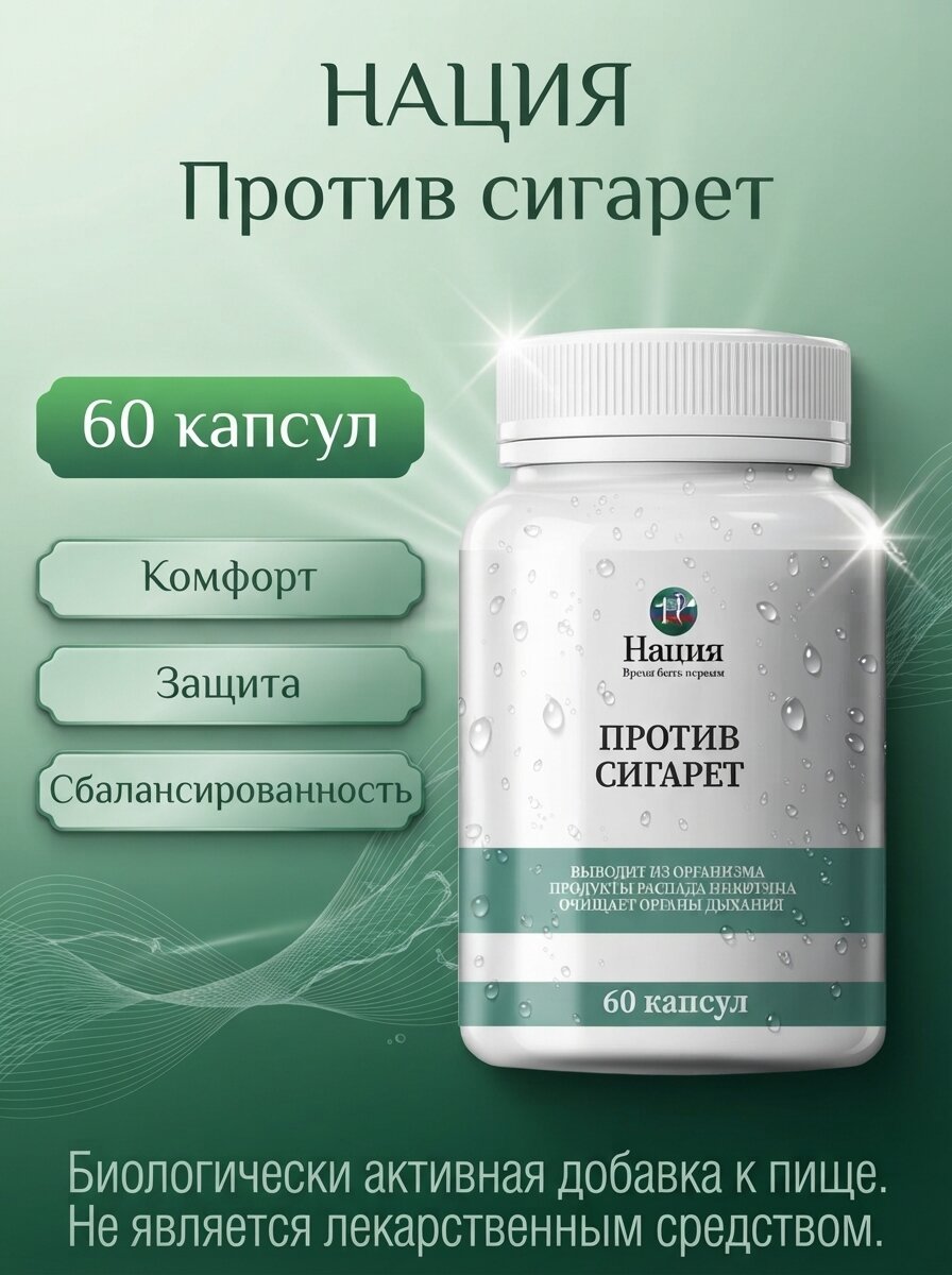 Против сигарет — БАД от зависимости, поддержка иммунитета, банка 60 капсул